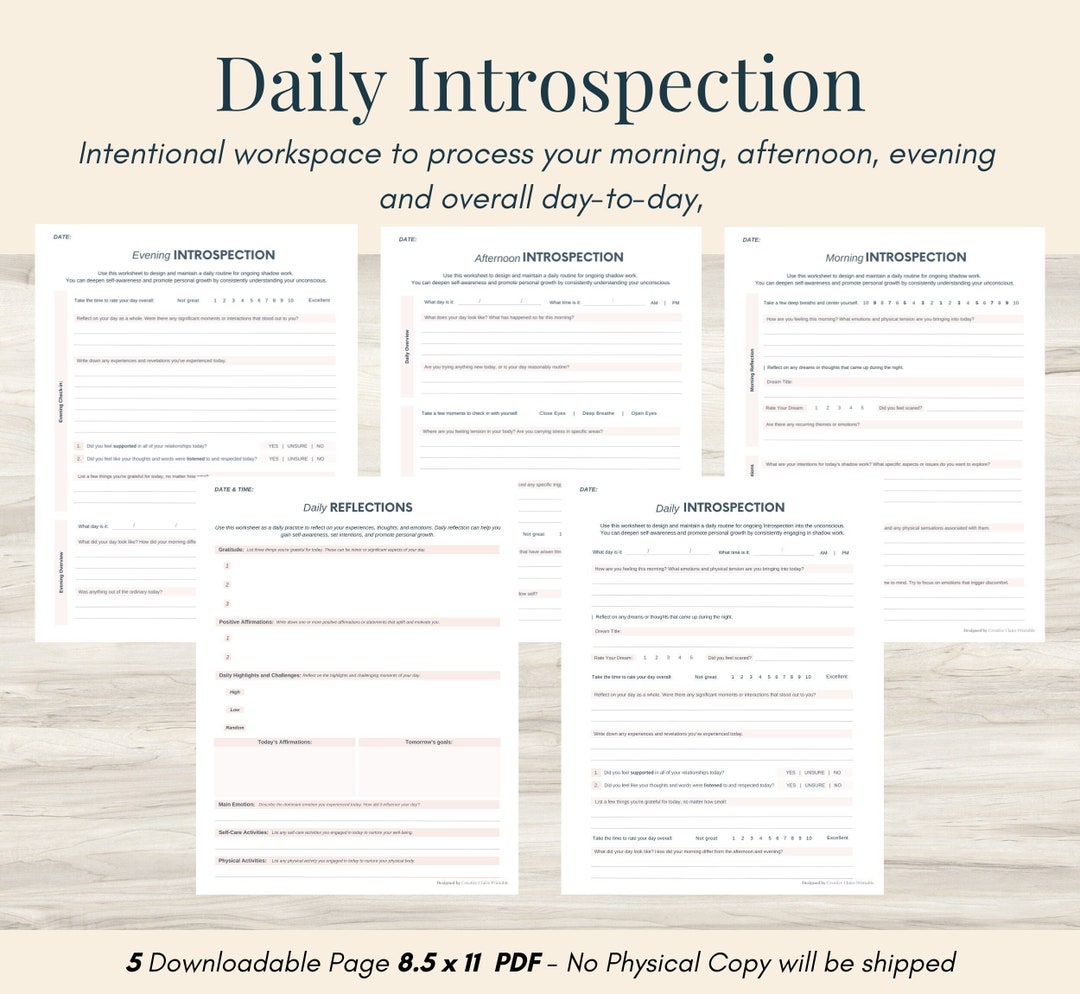 Daily Introspection Journal Pages for Morning, Afternoon, and Evening ...