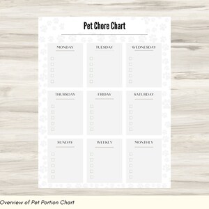 Pet Chore Chart, Pet Chore Tracker, Pet Chore Chart Printable, Pet ...