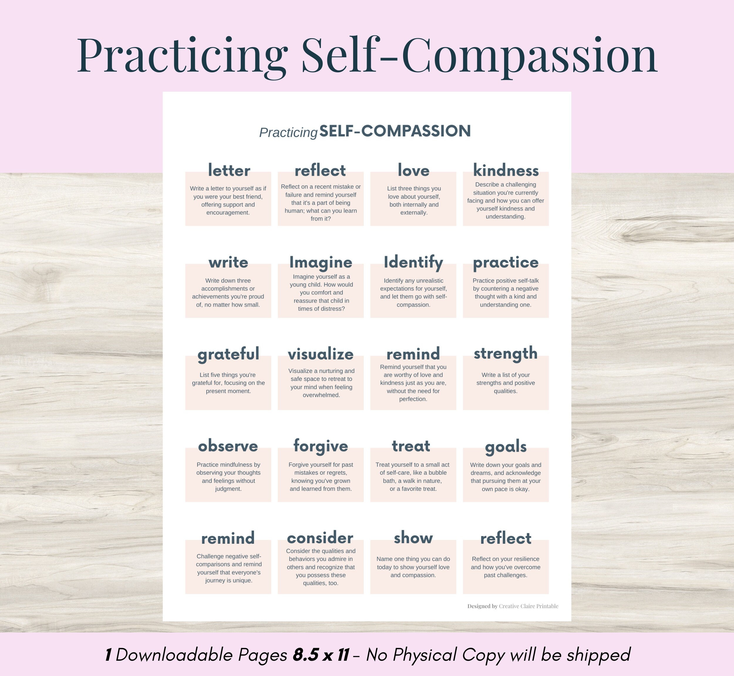 Self-compassion Overview Sheet: Mental Health Tool (PDF) - Etsy