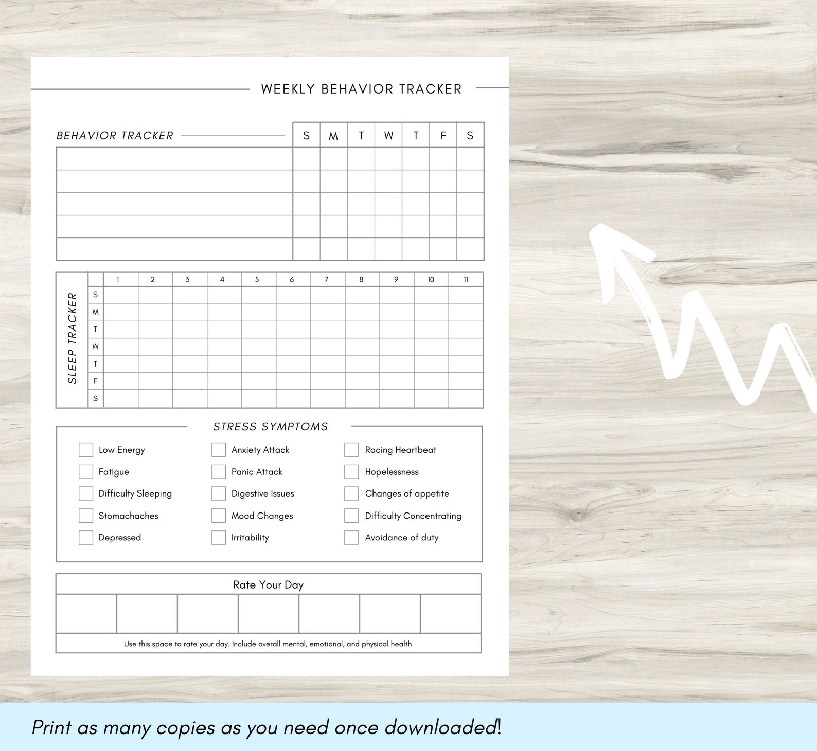 Weekly Behavior Tracker Sleep Tracker Stress Symptoms | Etsy