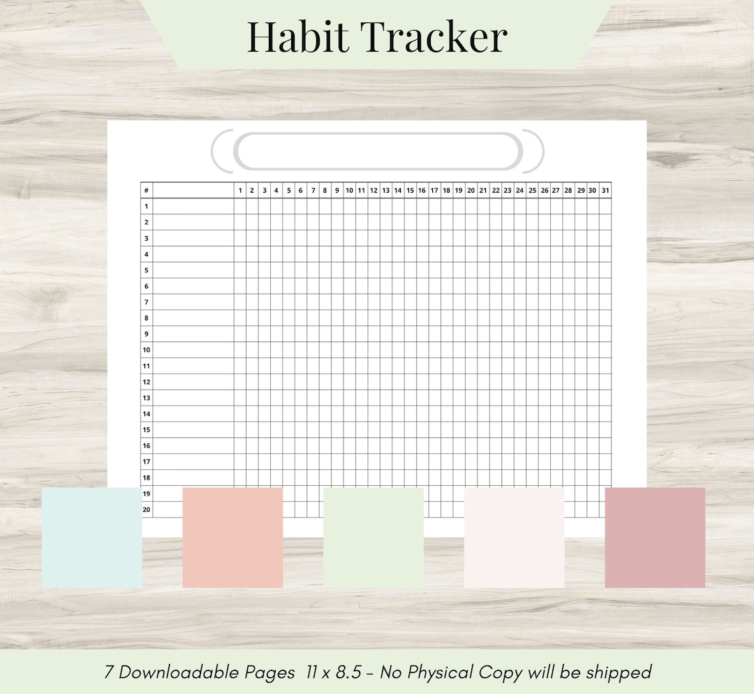 Habit Tracker Template, Downloadable Monthly Habit Tracker, Weekly ...