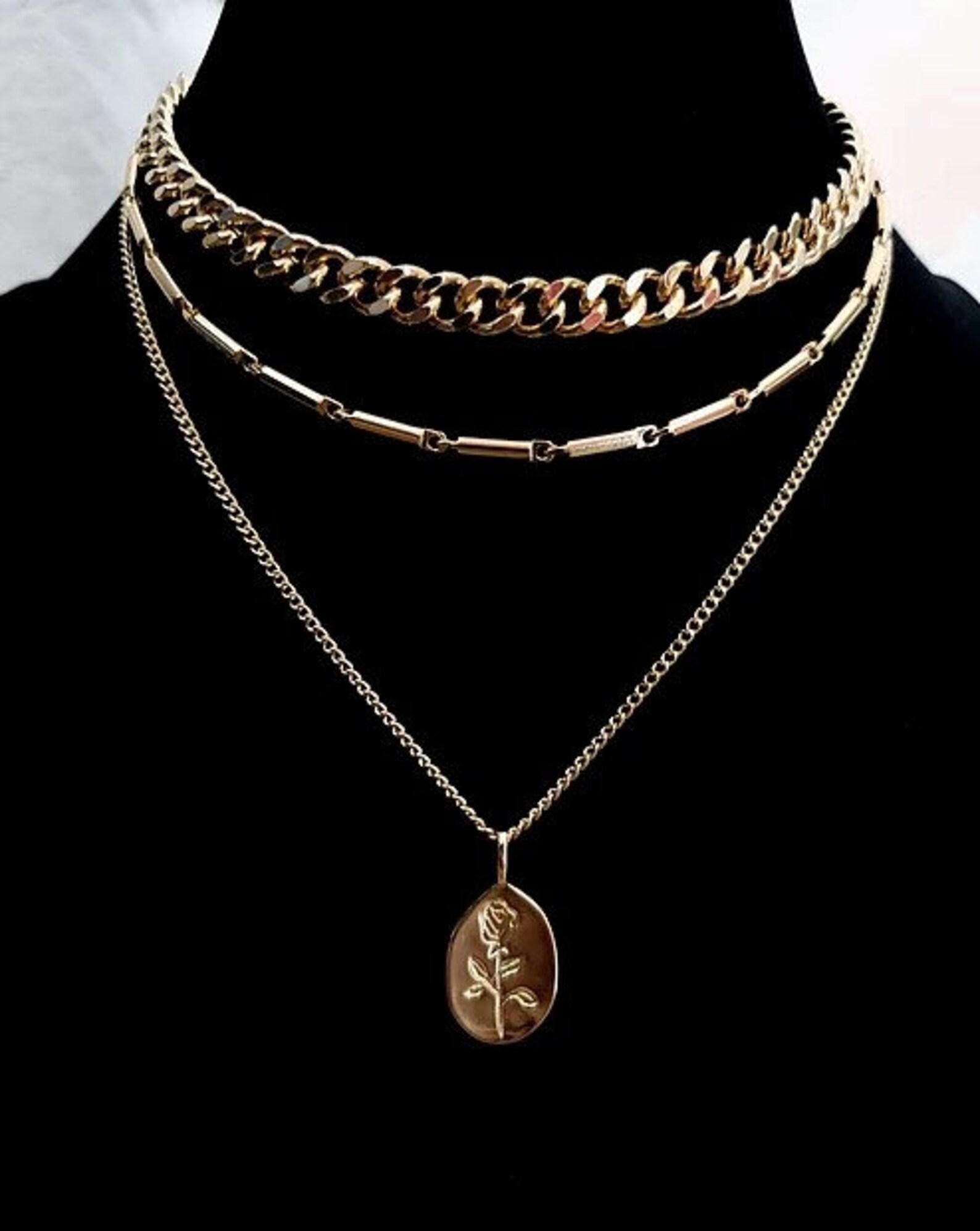 18k Gold Plated Three Strand Necklace - Etsy