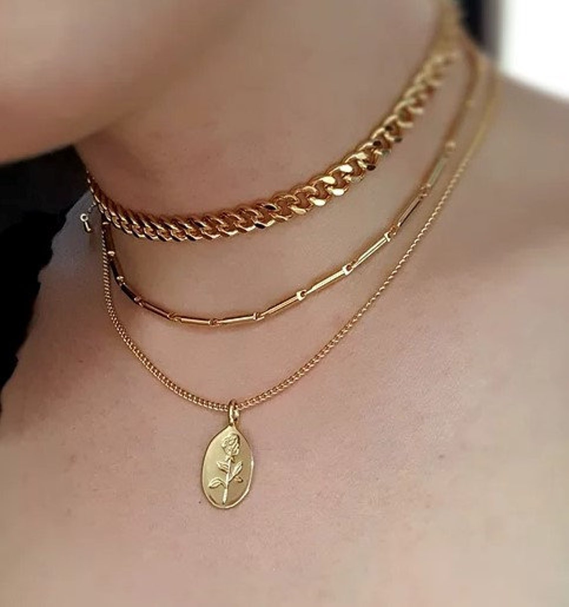 18k Gold Plated Three Strand Necklace - Etsy