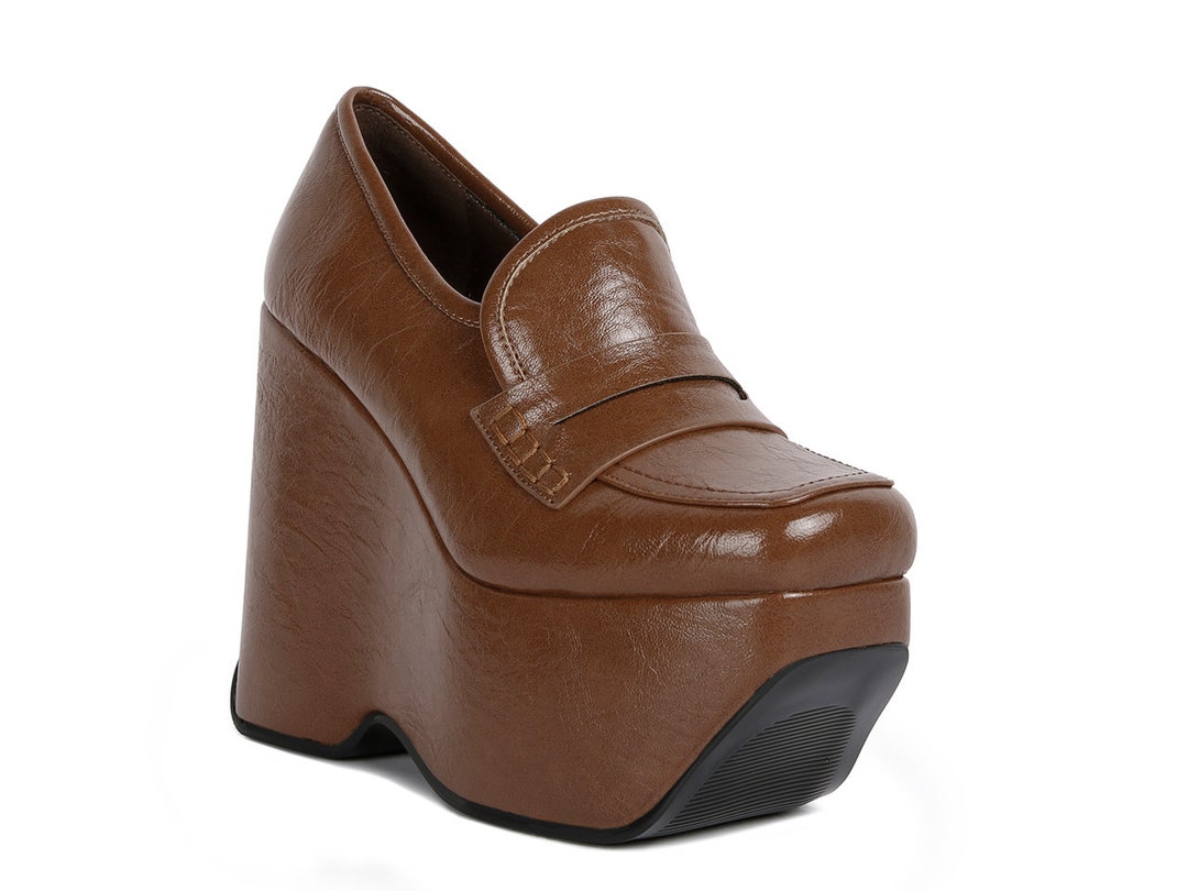 RAG & CO: GILLIAM Beige High Platform Wedge Loafers - Etsy