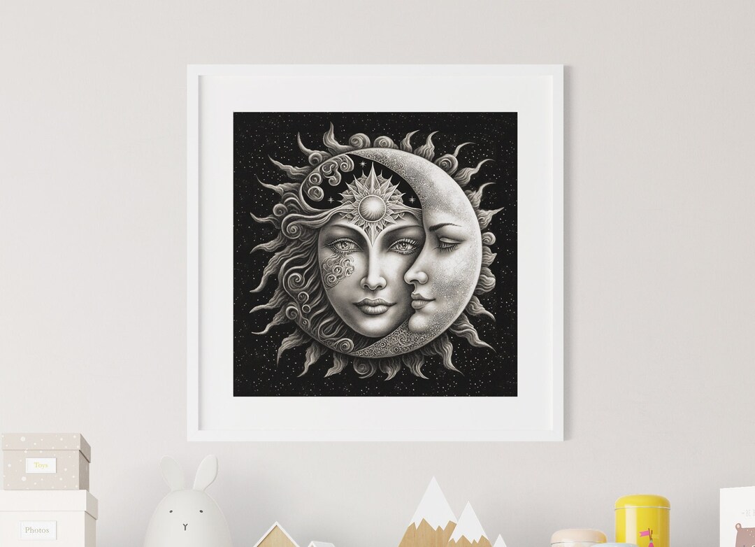 Antique Sun Moon Goddess Sepia Poster, Celestial Solar Woman Art Deco ...