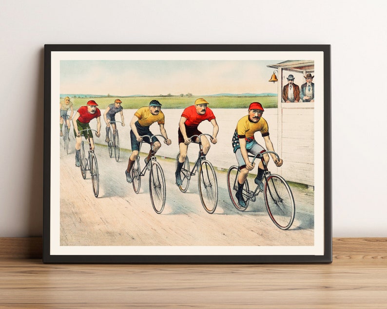 Antique Bike Race Art Print, Cycling Men Vintage Poster, Retro Bicycle ...