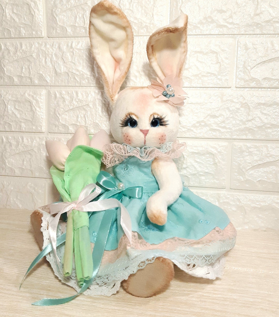 Cute Plush White Easter Bunny Teddy Girl Handmade Art Toy for Girl ...