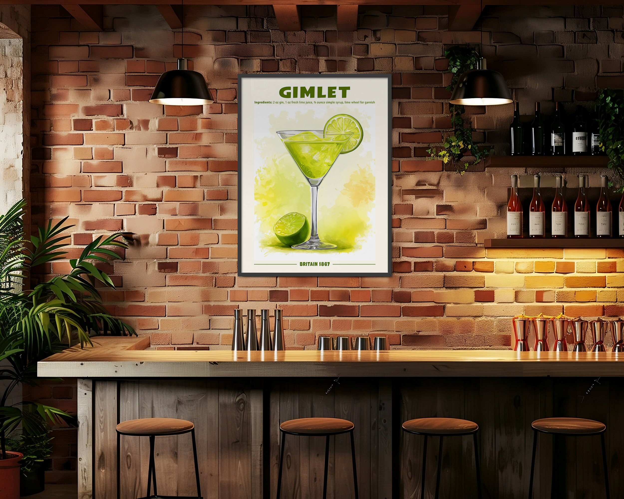 Gimlet Cocktail Print. Classic Alcohol Cocktail Sign. Home Bar Cart ...