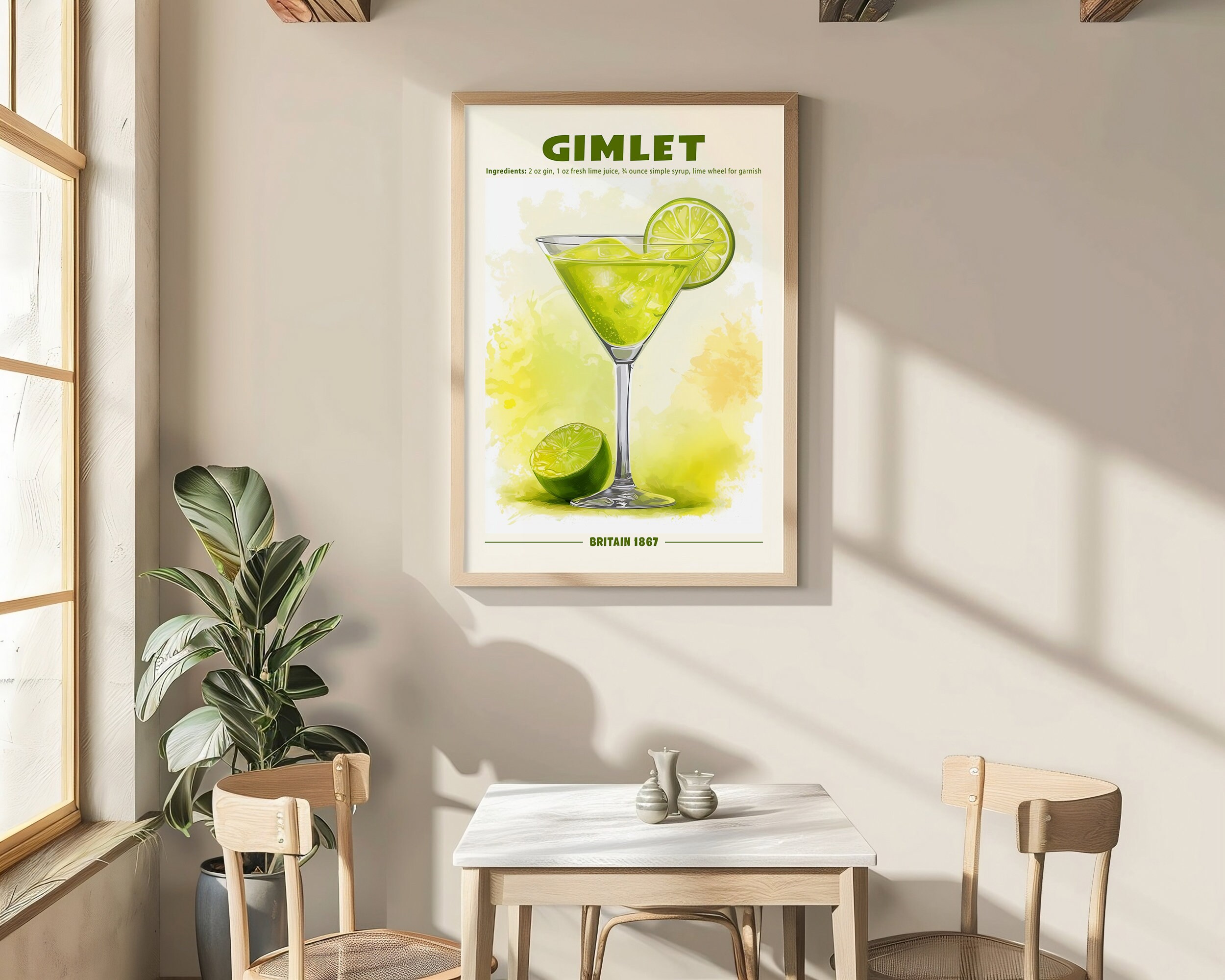 Gimlet Cocktail Print. Classic Alcohol Cocktail Sign. Home Bar Cart ...