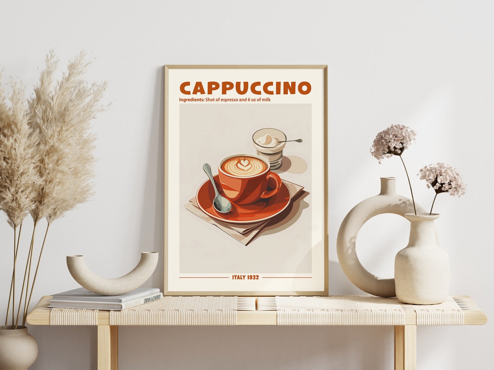 Retro Cappuccino Coffee Print for Home Bar Decor Cart Sign Kitchen or ...
