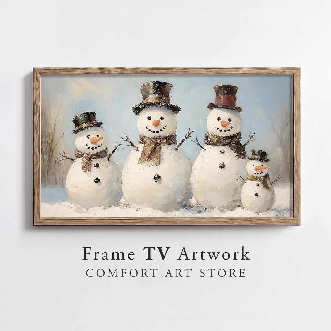 Samsung Frame TV Art Snowman Family Vintage Christmas Antique Winter ...