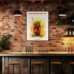 Long Island Iced Tea Cocktail Print. Classic Alcohol Cocktail. Retro ...