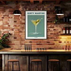 Dirty Martini Cocktail Print. Classic Alcohol Cocktail Sign. Home Bar ...