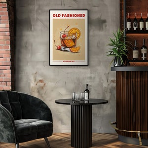 Old Fashioned Cocktail Print. Classic Alcohol Cocktail Retro Cocktail ...