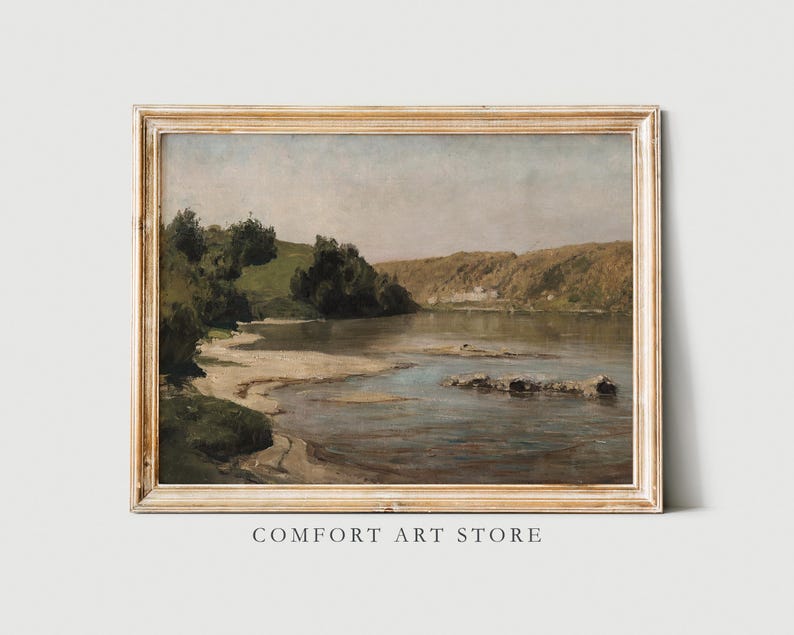 Vintage River Landscape Print Tree Landscape Painting Farmhouse Decor ...