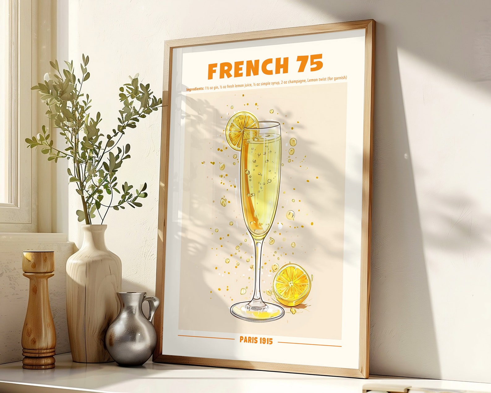 French 75 Cocktail Print. Classic Alcohol Cocktail Sign. Home Bar Cart ...