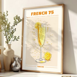 French 75 Cocktail Print. Classic Alcohol Cocktail Sign. Home Bar Cart ...