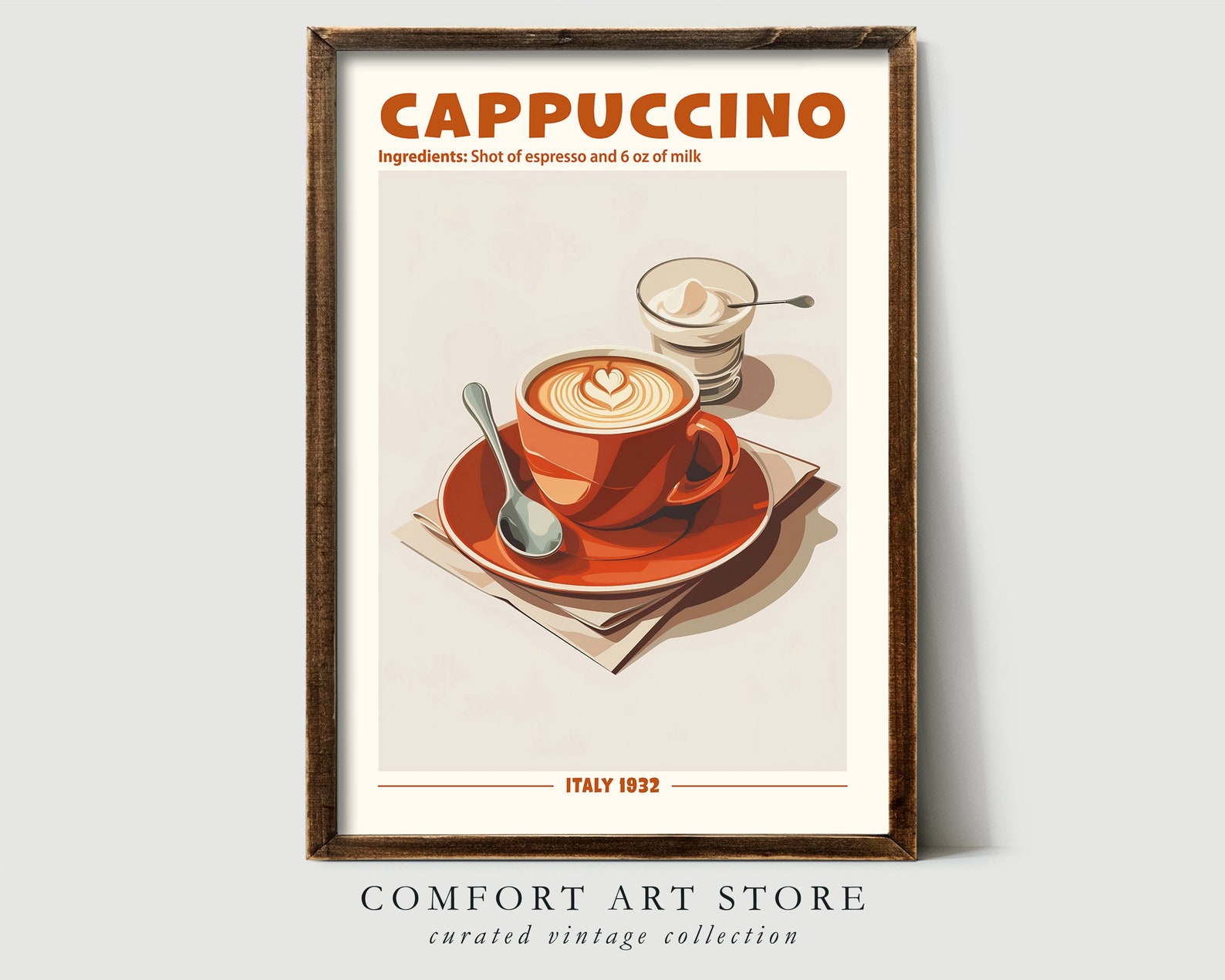 Retro Cappuccino Coffee Print for Home Bar Decor Cart Sign Kitchen or ...