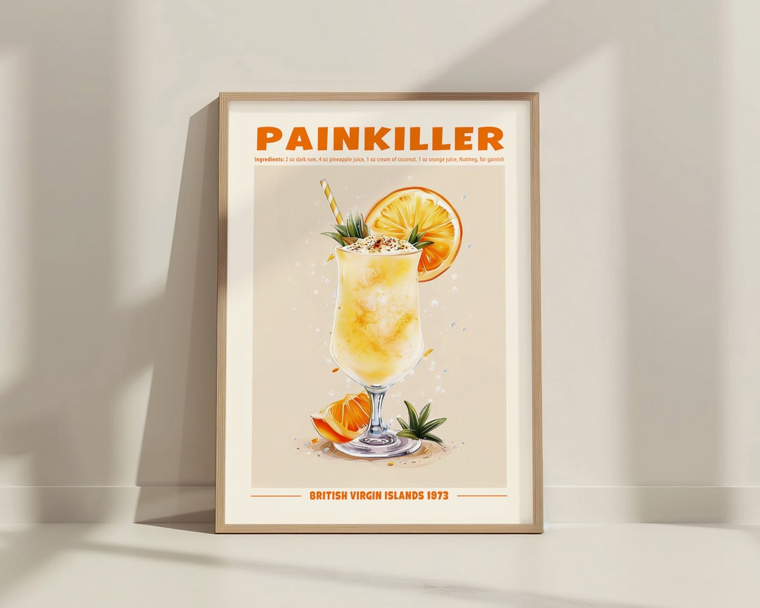 Painkiller Cocktail Print. Classic Alcohol Cocktail Sign Home Bar Cart ...