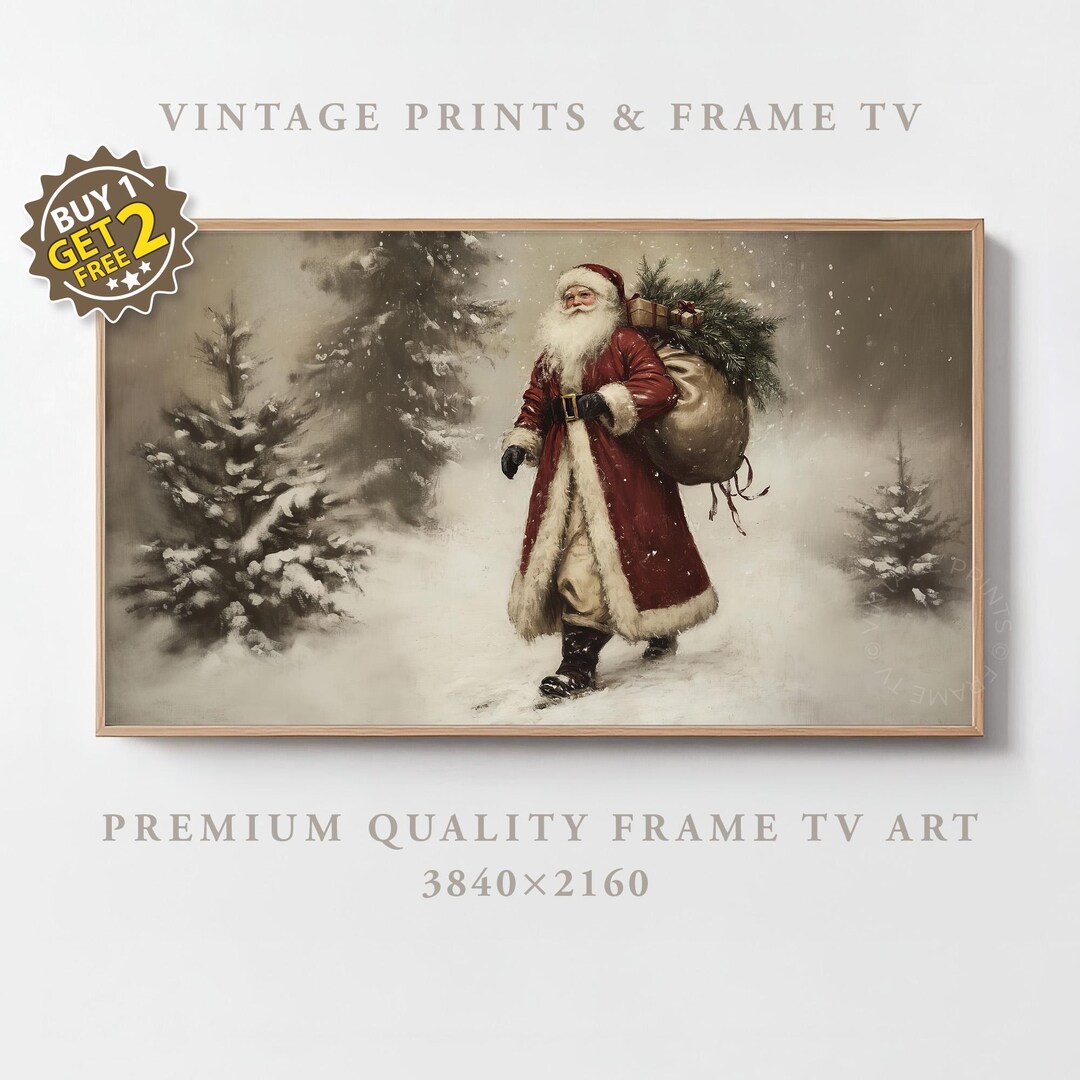 Christmas Frame TV Art Vintage Santa Claus Antique Santa Painting ...