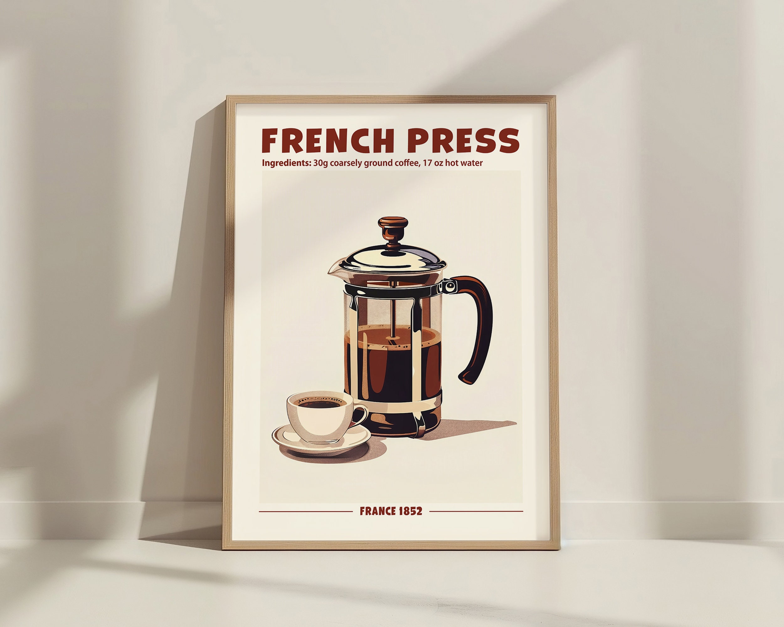 Retro French Press Coffee Print Home Bar Decor Cart Sign Kitchen or ...