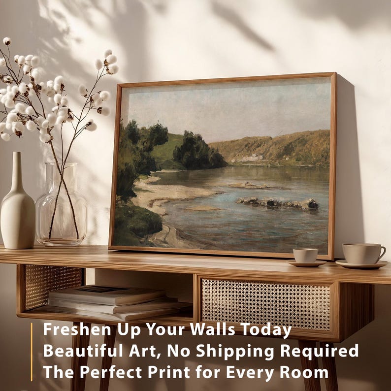 Vintage River Landscape Print Tree Landscape Painting Farmhouse Decor ...