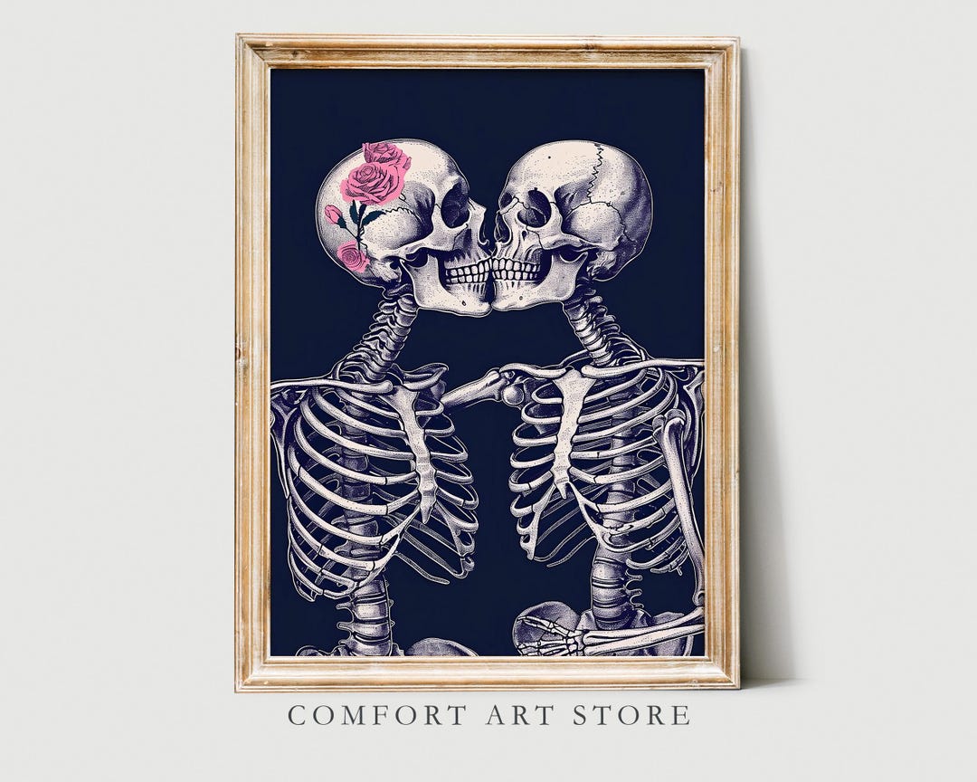 Skeletons Couple Print, Skeleton Lovers Poster, Valentines Day Gift for Couple, Wedding Gift ...