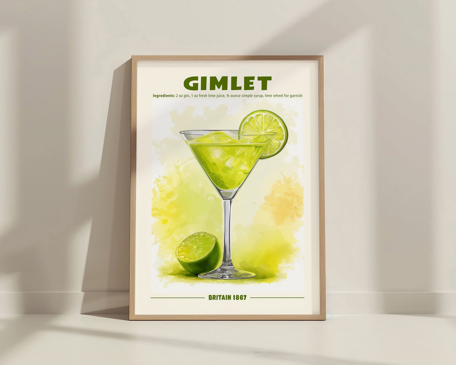Gimlet Cocktail Print. Classic Alcohol Cocktail Sign. Home Bar Cart ...
