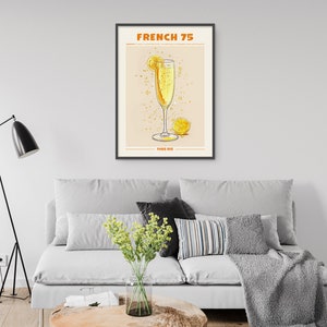 French 75 Cocktail Print. Classic Alcohol Cocktail Sign. Home Bar Cart ...