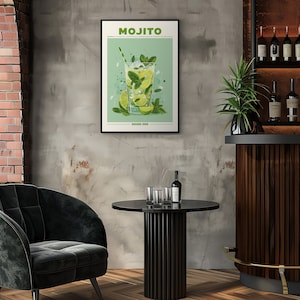 Mojito Cocktail Print. Classic Alcohol Cocktail. Retro Cocktail ...