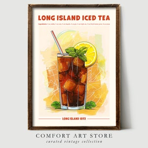 Long Island Iced Tea Cocktail Print. Classic Alcohol Cocktail. Retro ...