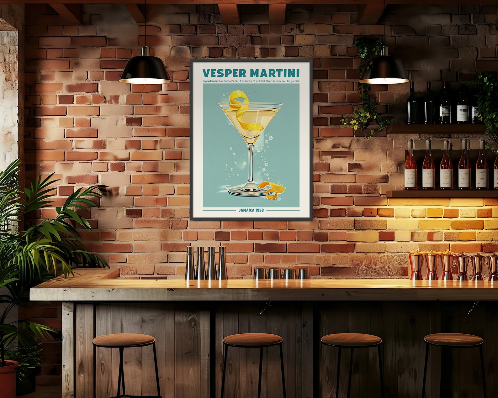 Vesper Martini Cocktail Print. Classic Alcohol Cocktail Sign Home Bar ...