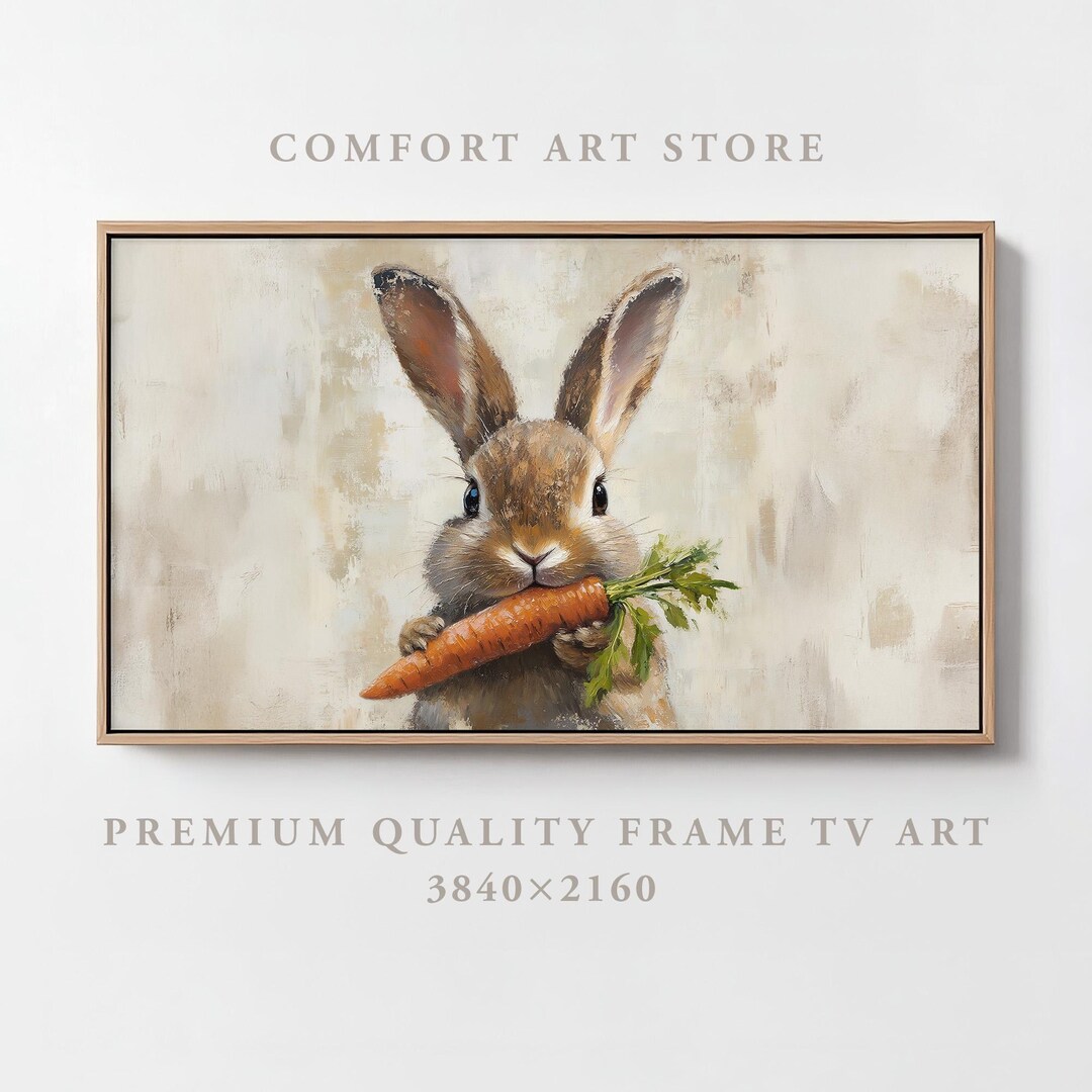 Easter Bunny Frame TV Art: Vintage Rabbit & Carrot (Digital Download ...