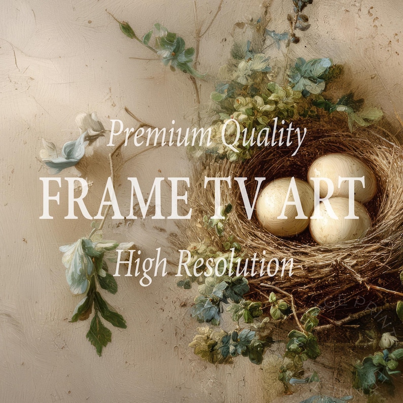 Easter Frame TV Art Easter Eggs Moody Meadow Flowers Birds Nest Antique ...