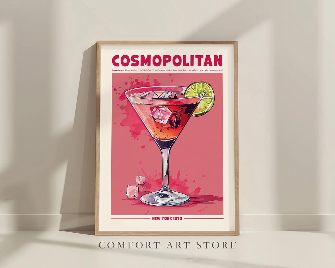Cosmopolitan Cocktail Print. Classic Alcohol Cocktail. Retro Cocktail ...