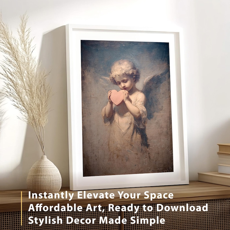 Arte de parede para o Dia dos Namorados: Anjo querubim com coração ...