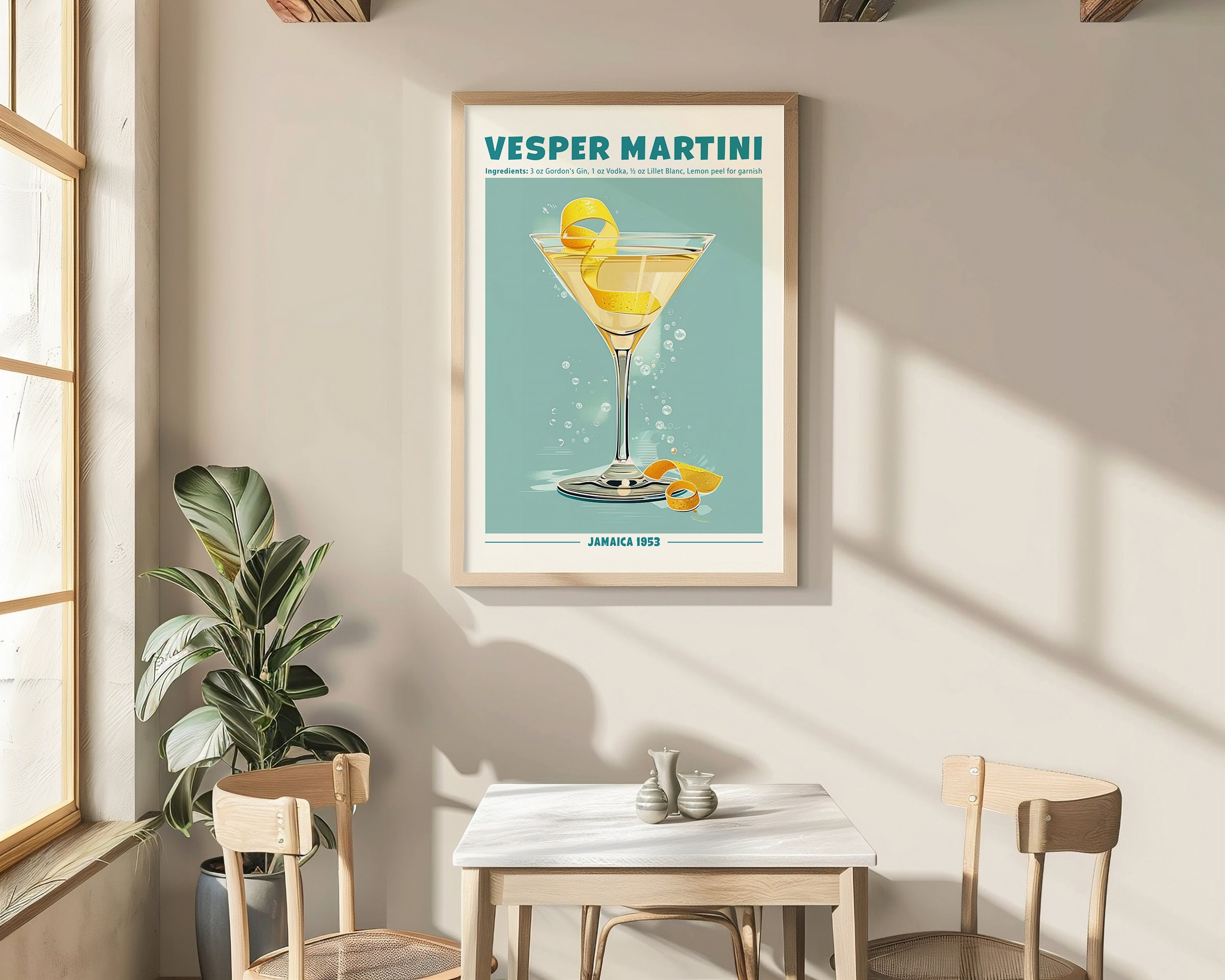 Vesper Martini Cocktail Print. Classic Alcohol Cocktail Sign Home Bar ...