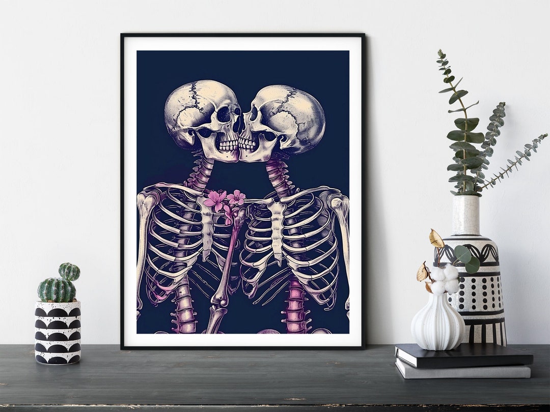 Skeletons Couple Print, Skeleton Lovers Poster, Valentines Day Gift for ...