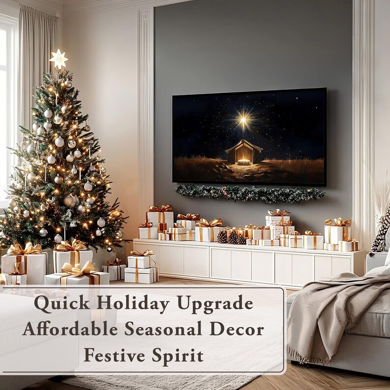 Christmas Frame TV Art Nativity Scene Holy Night Vintage Christmas ...