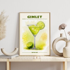 Gimlet Cocktail Print. Classic Alcohol Cocktail Sign. Home Bar Cart ...