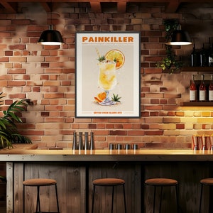 Painkiller Cocktail Print. Classic Alcohol Cocktail Sign Home Bar Cart ...