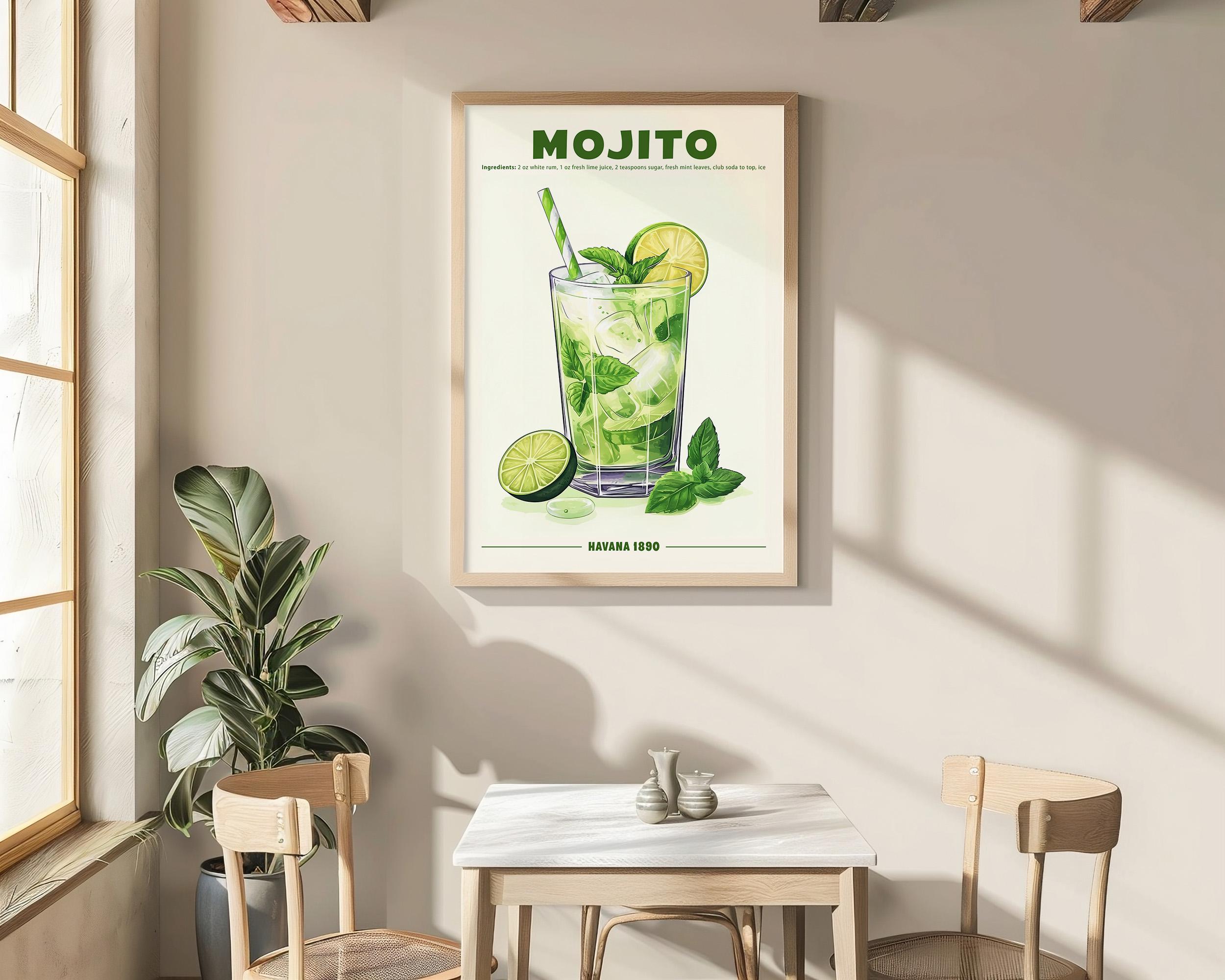 Mojito Cocktail Print Cocktail Poster Alcohol Cocktail Mojito Wall Art ...