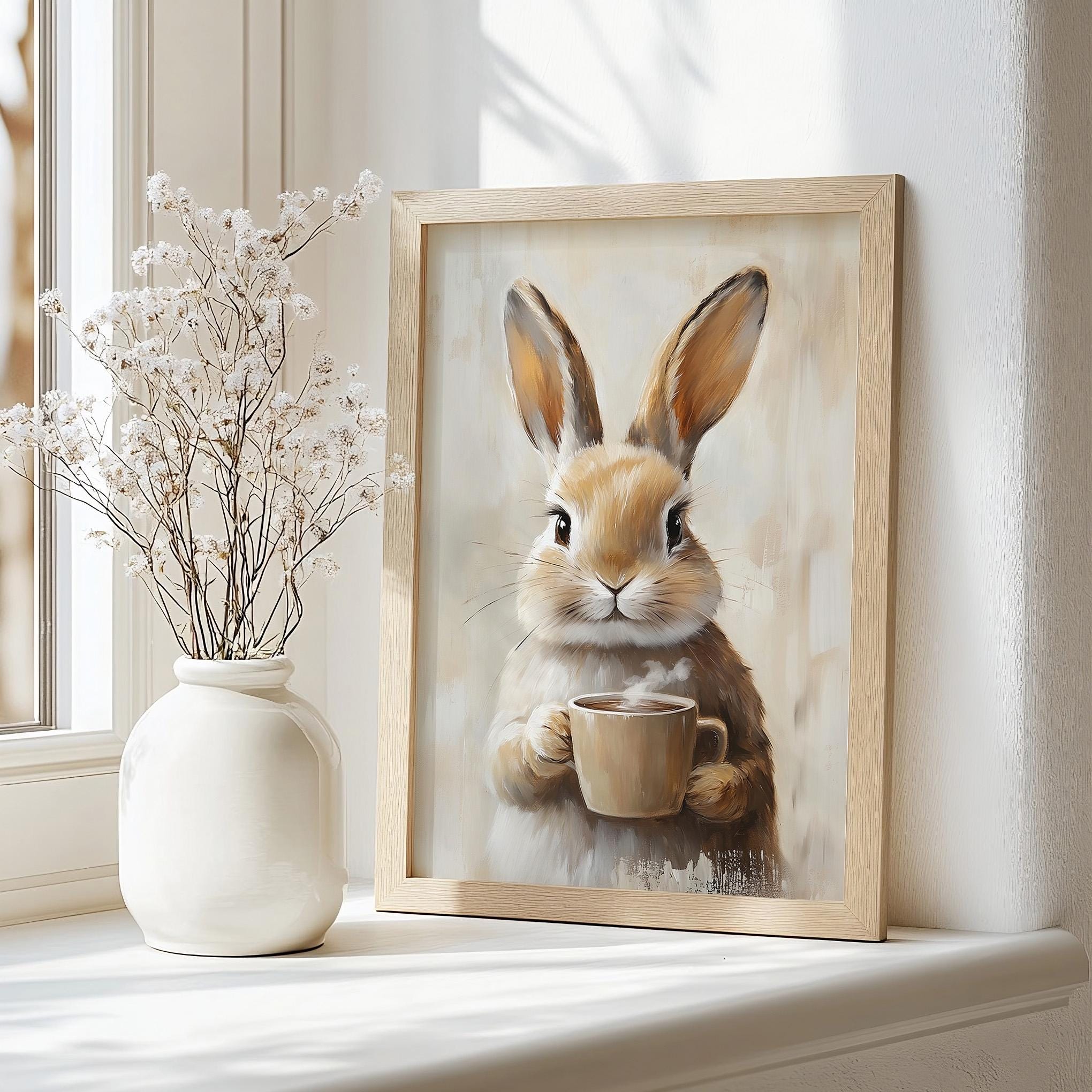 Easter Bunny Print Cute Easter Rabbit Spring Scene Easter Bunny & Cup ...