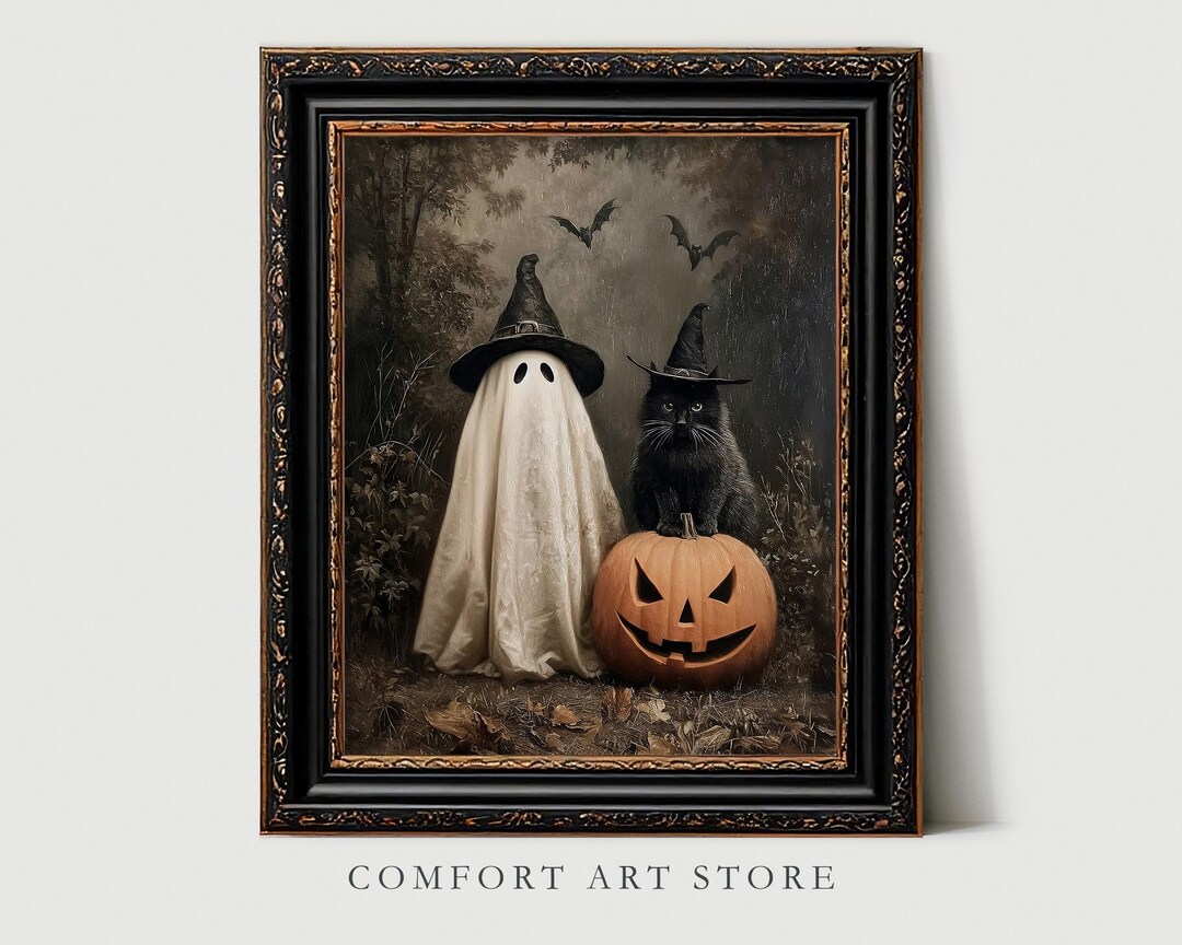 Halloween PRINTABLE Wall Art Vintage Halloween Print Cute Ghost Black ...