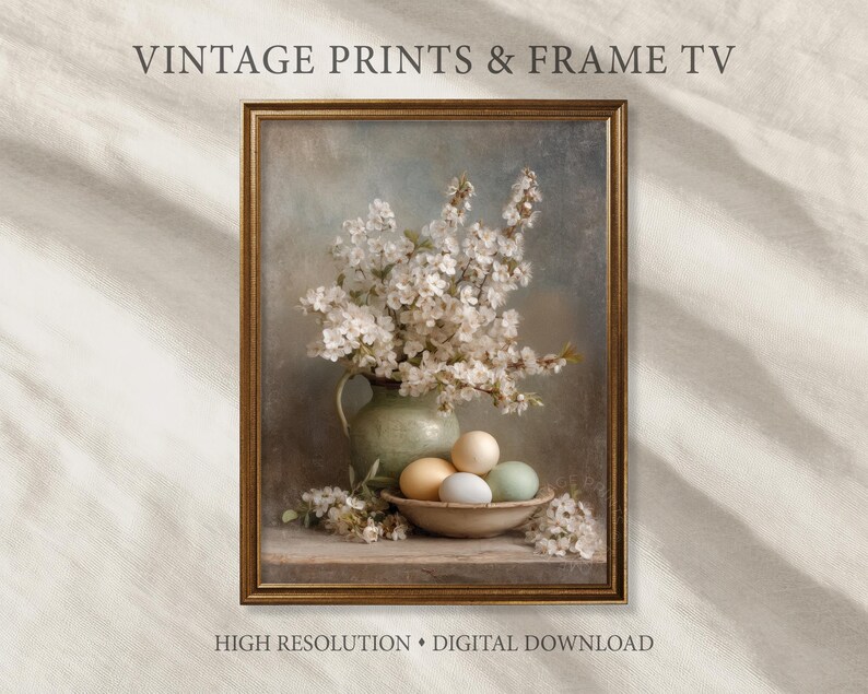 Easter Wall Art Print Easter Eggs Antique Vintage Painting Moody Vase ...