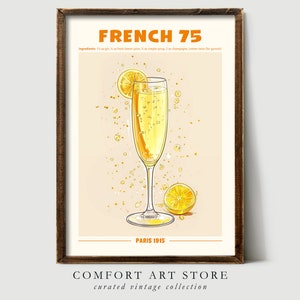 French 75 Cocktail Print. Classic Alcohol Cocktail Sign. Home Bar Cart ...
