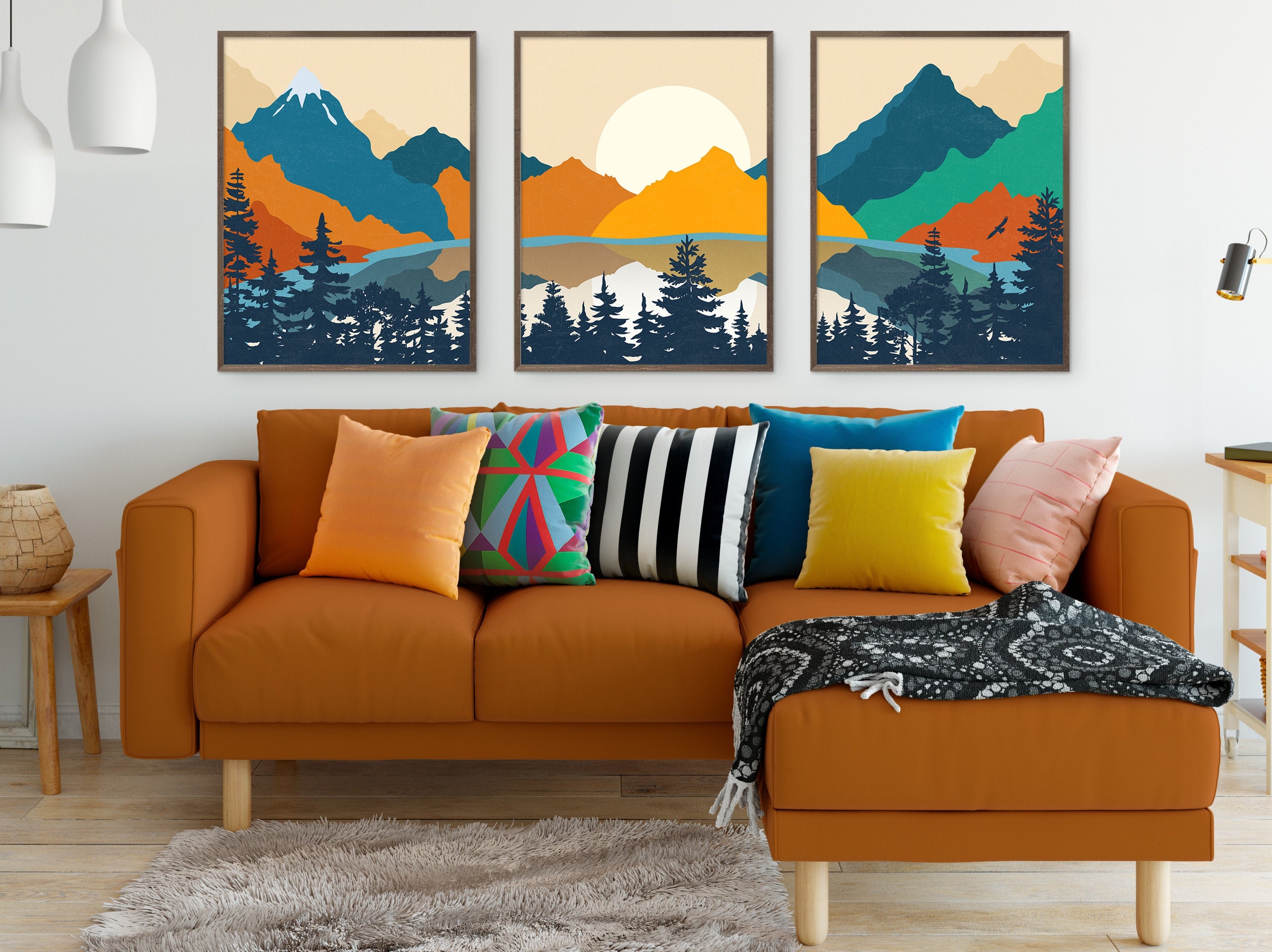 Wall Art Set of 3 Prints Boho Mountain Lake Landscape Boho - Etsy