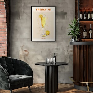 French 75 Cocktail Print. Classic Alcohol Cocktail Sign. Home Bar Cart ...