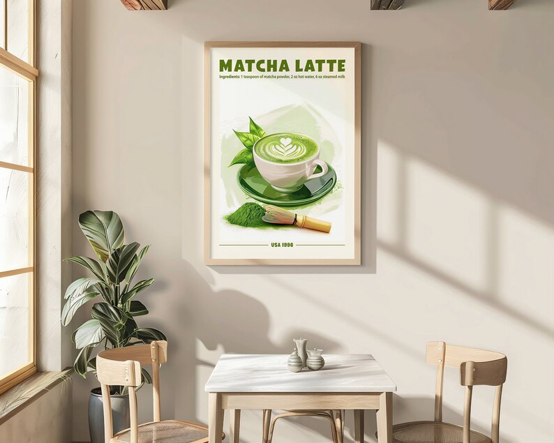 Retro Matcha Latte Coffee Print Home Bar Kitchen or Cafe Decor Cart ...