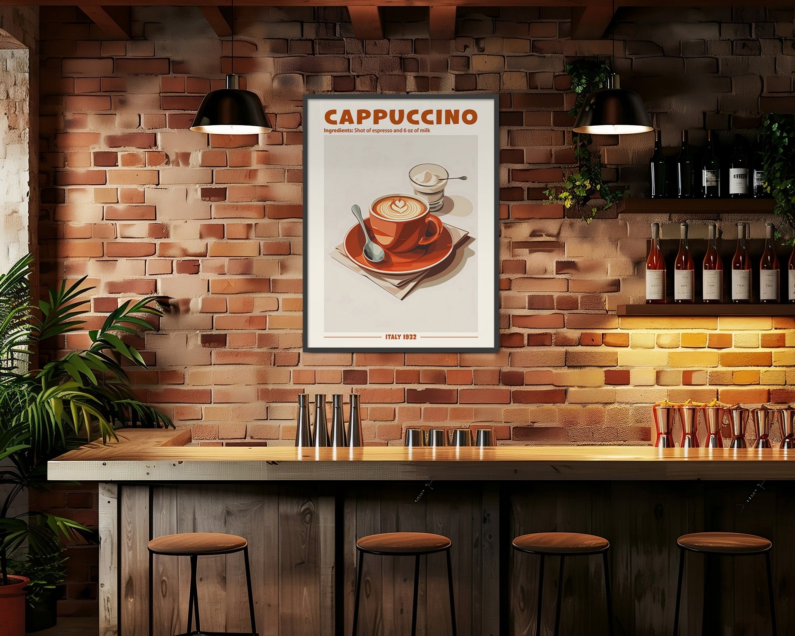 Retro Cappuccino Coffee Print for Home Bar Decor Cart Sign Kitchen or ...